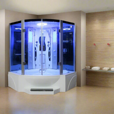 Mesa WS-608P Steam Shower Tub Combo - 63" x 63" x 85" Blue Glass