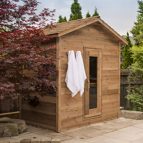 Dundalk LeisureCraft Knotty Cedar Outdoor Cabin Sauna | MySaunaWorld